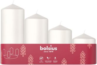 Bolsius Bolsius Glatte Stumpenkerzen - 4er Set - Advent - Weiß - Verschiedene Größen 12-10-8-6 cm - Ø48mm - Dekorative kerzen - Lange Brenndauer - Unparfümier