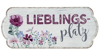 CMD Vintage Retro Blechschild, Modell, LIEBLINGSPLATZ, Material Metall, Maße 35 x 15 cm, weiss, rot, ideal für Garten, Terrasse, Bar, Cafe, Cafeteria oder