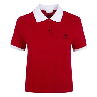 Versace Besticktes Baumwoll-Piqu&eacute;-Polo - - Tops - Damen - Rot - XS