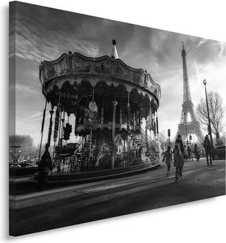 Feeby Wandbild - 1 Teilig - 30x40 cm, Leinwand Bild Leinwandbilder Bilder Wandbilder Kunstdruck, EIFFELTURM, PARIS, ARCHITEKTUR, SCHWARZ-WEIß
