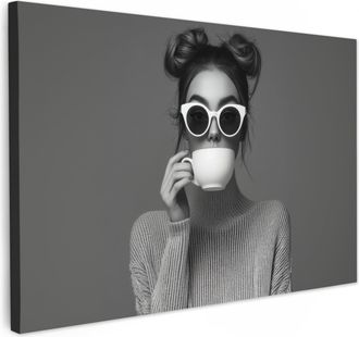 MuchoWow © Wandbilder Groß 120x80 cm XXL Schlafzimmer Home Deko Wohnung Bild Wohnzimmer Fotoleinwand Wand Bilder Leinwand Wall Decor Frau - Kaffee - Schwarz - 