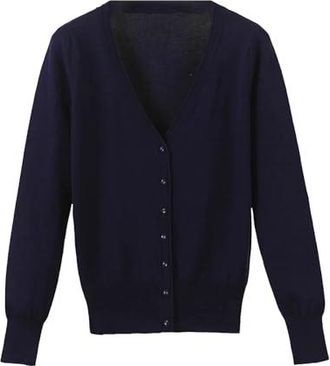 Generic Cardigan court noir en jersey pour femme, manteau de printemps, pull tricot&eacute; mode cor&eacute;enne, bleu marine, Taille 3XL