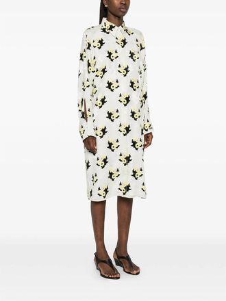 Fendi Floral Print Silk Shirt Dress - White