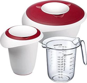 Westmark Back-Set, 3-tlg.: 1 Rührschüssel 2,5 l, 1 Quirltopf 1 l, 1 Messkanne 1 l, Kunststoff, Weiß/Rot/Klar, 315322E7