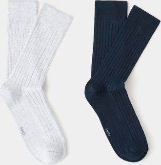 Mango Lot 2 paires de chaussettes c&ocirc;tel&eacute;es coton gris - Homme - 40-42 - MANGO MAN