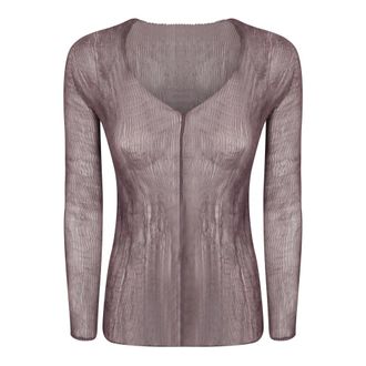Issey Miyake Verdrehtes Chiffon Langarm Top - - Blouses & Shirts - Damen - Braun - M