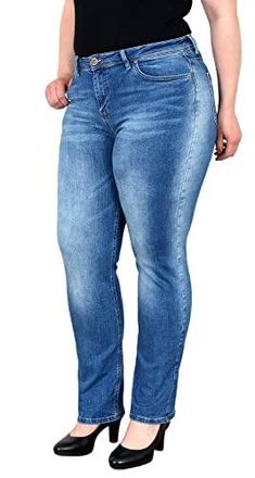 ESRA Jean coupe droite pour femme - Taille haute - Coupe droite - Taille haute - Grande taille - Jean stretch pour femme - Jambe droite - Taille haute jusq