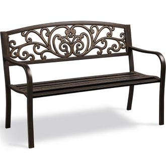 Yaheetech Yaheetech Banc de Jardin en M&eacute;tal Ext&eacute;rieur Mobilier de Jardin Fer Forg&eacute; Banc de Parc Vintage avec Dossier pour 2 &agrave; 3 Personnes 127 x 63 x 86,5cm