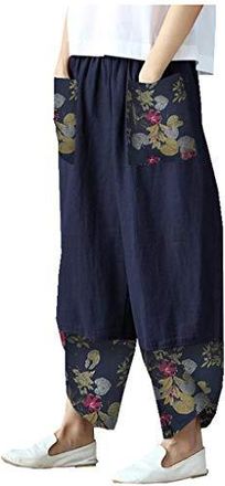 Generic Pantalon Lin Femme Imprim&eacute; Pantalon 7/8 Taille Haute Elastique Ample Longueur Pantalons &Eacute;t&eacute; Sport Pants de Plage avec Poche