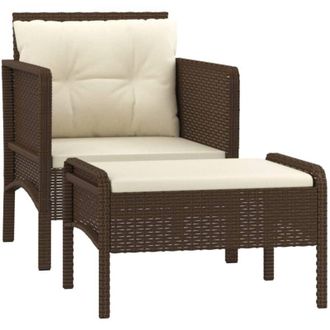 vidaXL Salon de jardin 2 pcs avec coussins Marron R&eacute;sine tress&eacute;e vidaXL
