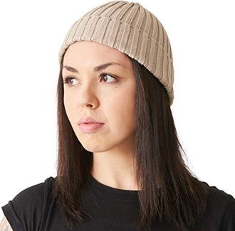 Charm by Casualbox Bonnet Homme Femme Fisherman Beanie de 100% Coton - Unisexe Chapeau Docker Cap Marin Tricoter Classique Conception Simple Strié Beige