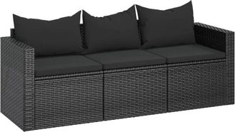vidaXL Vidaxl - Canap&eacute; de jardin &agrave; 3 places avec coussins noir r&eacute;sine tress&eacute;e