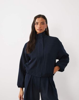 4th & Reckless ensemble 2 pi&egrave;ces veste ajust&eacute;e &agrave; col chemin&eacute;e bleu marine