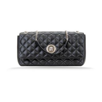Versace Gepolsterte Leder-Schultertasche mit Magnetknopf - - Bags - Damen - Schwarzk - ONE SIZE