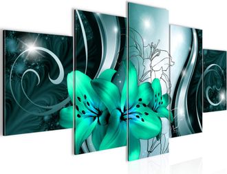 Runa Art Bilder Blumen Lilien 200 x 100 cm 5 Teilig XXL Wanddekoration Design Grün Schwarz 208451b
