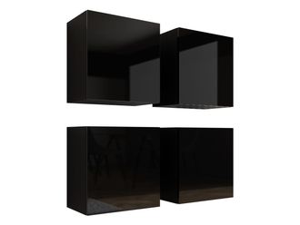 Mirjan24 Kommode Vigo Quadrat, H&auml;ngeschrank Sideboard Highboard, Anrichte, Mehrzweckschrank, Wohnzimmerschrank, Schrank (Schwarz/Schwarz Hochglanz)
