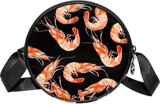 Generic Sac &agrave; bandouli&egrave;re rond pour femme, petit sac &agrave; bandouli&egrave;re en forme de crevettes avec fermeture &eacute;clair, bretelles r&eacute;glables, sac &agrave; main rond d&eacute;contrac