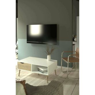 Dmora Dmora Couchtisch, Farbe Wei&szlig; und Eiche, 98,7 x 43,3 x 60,2 cm