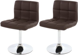 Mendler 2er-Set Esszimmerstuhl Drehstuhl Stuhl Kavala Kunstleder Chrom - braun