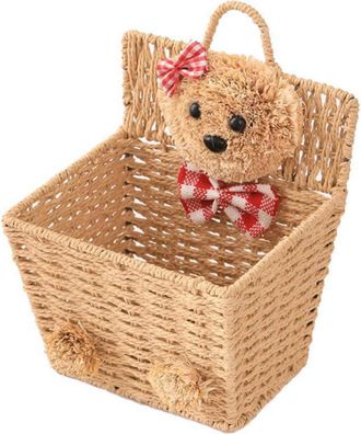 BESPORTBLE IWOWHERO Weidenkorb mit Cartoon B&auml;r Motiv H&auml;ngender Aufbewahrungskorb aus Geflochtenem Weidengeflecht Wand Organizer f&uuml;r Kinderzimmer Multifunktionale