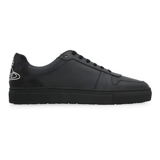 Vivienne Westwood Niedrige Ledersneaker mit Wildledereins&auml;tzen - - Shoes - Herren - Schwarzk - 43 EU
