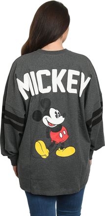 Disney Jersey Damen Oversized Mickey Minnie Mouse Langarm, Dunkelgrau, Mittel