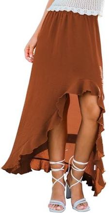 Cupshe Jupe mi-longue pour femme avec ourlet &agrave; volants, jupe fluide pour la plage, les vacances, jupe maxi l&eacute;g&egrave;re &agrave; taille &eacute;lastique pour femme, marron, XL