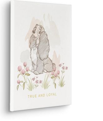 Komar Keilrahmenbild - Disney Lady and the Tramp True and Loyal - Größe: 30 x 40 cm - Leinwandbild, Kinderzimmer, Beige,Weiß