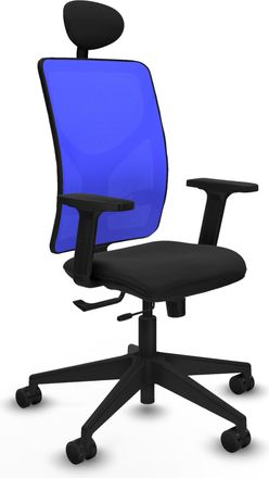 Piqueras y Crespo Lendenwirbelst&uuml;tzstuhl mit 2D-Armlehnen und festem Kopfteil, ausgestattet mit Syncro/Traslack und Schneideschaum, mit 65 mm Nylon-Rollen, Blau/Schwarz