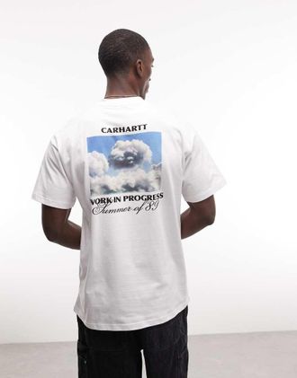 Carhartt Work in Progress T-Shirt in Wei&szlig; mit Warm Views-Print auf Vorder- und R&uuml;ckseite