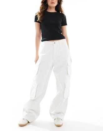 Dr. Denim Donna - Pantalon droit large décontracté à multiples poches cargo - Blanc