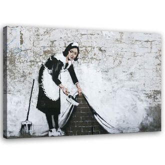 Feeby Leinwandbilder XXL Banksy - Sweep It Under The Carpet - 120x80 cm - Bild auf Leinwand - Kunstdruck - Deko Wohnzimmer - Wandbilder Schlafzimmer - Deko 