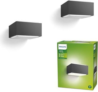 Philips Lighting Philips Hedgehog Outdoor Wandleuchte (42 W), wetterfeste Außenleuchte für moderne Lichtakzente, E27 Leuchte ohne Leuchtmittel, anthrazit, Doppelpack