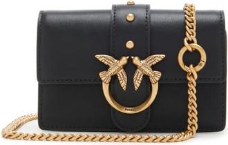 Pinko Love One Micro C Veau Soie Sac Femme 13 x 8 x 4 cm Noir Antique/Or, Z99q_noir-antique Gold, 13 x 8 x 4 cm