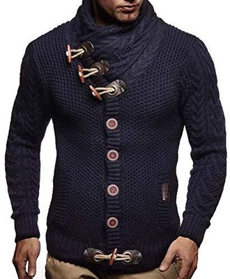 LEIF NELSON LN4195 Veste en tricot &agrave; col roul&eacute; pour homme - bleu fonc&eacute; - Taille L