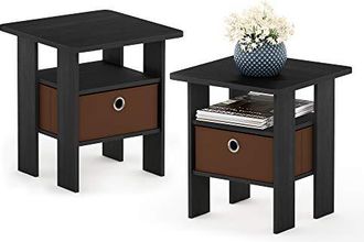 Furinno Andrey Beistelltisch Nachttisch mit Schublade, Americano/Mittelbraun, 2er-Set