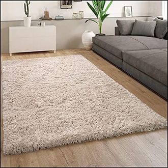 Paco Home Tapis Salon Chambre Adulte Poil Long Shaggy Pelucheux Moderne Uni, Dimension:120x160 cm, Couleur:Beige