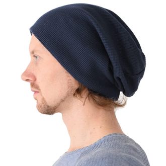 Charm by Casualbox Slouchy Beanie Hut Baggy Baumwolle Strick-Mütze Elastisch Japanische Koreanisch Mode Sommer Winter Navy (Style A)