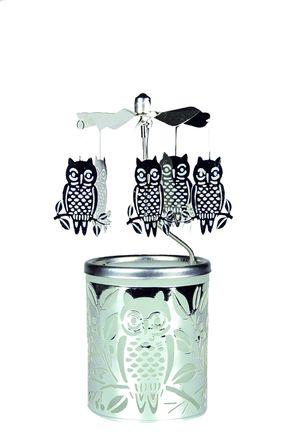 Kerzenfarm Hahn Drehkarussell für Teelichter, Metall und Glas, 16,5 cm hoch, Silber, 6 x 6 x 16,5 cm