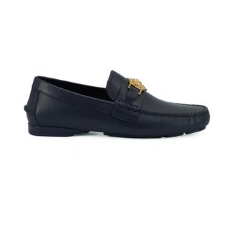 Versace Homme, Chaussures, Bleu, Taille: 42 EU Mocassins en Cuir de Veau Bleu Marine