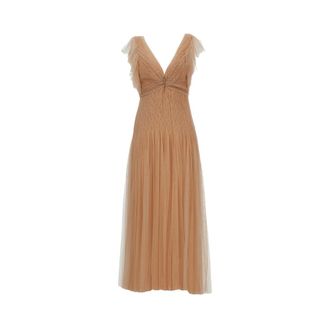 Elisabetta Franchi Femme, Robes, Beige, Taille: 40 FR Robe de Soir&eacute;e Tapis Rouge en Tulle