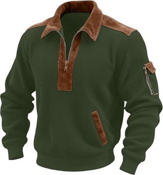 Generic Sweatshirts pour hommes - Coupe ajustée - Pull à fermeture éclair quart - Léger - Col montant - Texture décontractée - En velours côtelé - Pull à manc