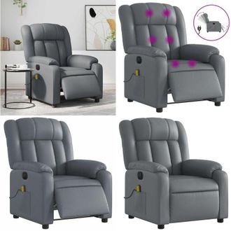 vidaXL Massagesessel Elektrisch Grau Kunstleder - Massage Stuhl - Elektrischer Sessel - Relaxsessel - Fernsehsessel - Bequeme Lounge Chair - Home & Living