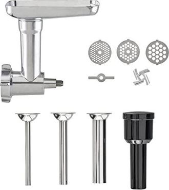 Caso Fleischwolf-Zubehör zur Küchenmaschine KM 1800 Black, 4-fache Edelstahlklinge, 3 Edelstahl-Lochscheiben (fein, medium, grob), 3 Edelstahl-Wurstvorsätz