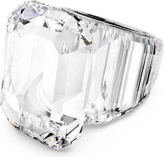 Swarovski Bague cocktail Lucent, Taille octogonale, Blanche