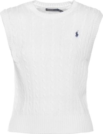Ralph Lauren Femme, Pulls, Blanc, Taille: 40 FR Pull sans manches en maille torsad&eacute;e coupe slim