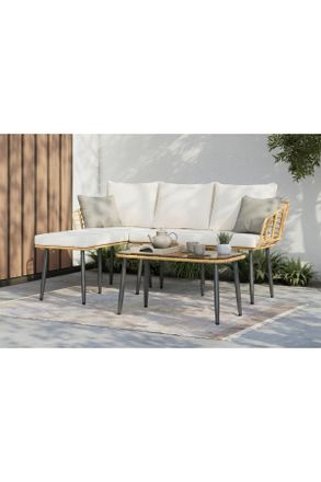 ambia GARDEN Loungegarnitur, Natur, Beige, Metall, Kunststoff, Glas, Textil, 3-teilig, Füllung: Schaumstoff,Polyester, 187x67x65 cm