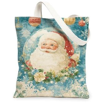 Generic Sacs fourre-tout en toile de vacances, motif P&egrave;re No&euml;l vintage, sacs &agrave; provisions r&eacute;utilisables, d&eacute;coratifs festifs, l&eacute;gers et lavables, Bleu, 13x15 I