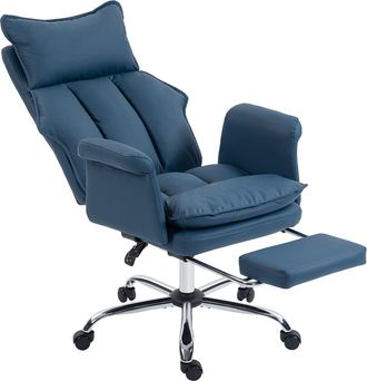 HOMCOM Schreibtischstuhl mit Fu&szlig;st&uuml;tze, B&uuml;rodrehstuhl, mit verstellbarer und hoher R&uuml;ckenlehne, dicke Polsterung, gepolstert mit Kunstleder, Lendenwirbelst&uuml;t