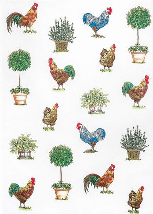 Kracht 3er Pack Halbleinen Geschirrtuch H&uuml;hnerhof 50x70 cm